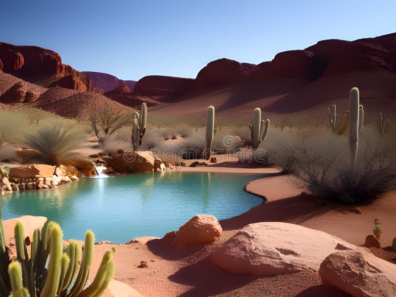 Palm Trees on Desert View at Sunset, Oasis View, AI Generated Stock ...