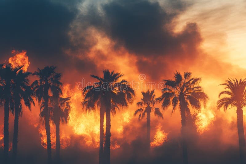 A Palm Trees on Fire. Generative AI. Stock Illustration - Illustration ...