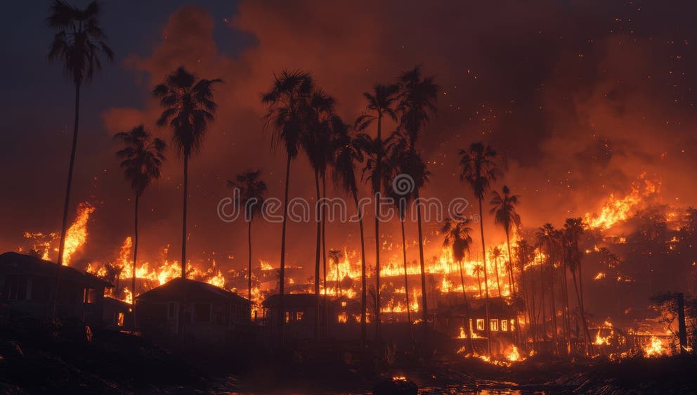 A Palm Trees on Fire. Generative AI. Stock Illustration - Illustration ...