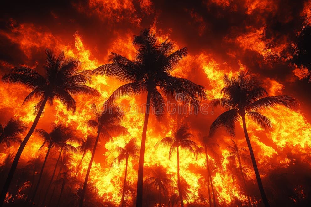 A Palm Trees on Fire. Generative AI. Stock Illustration - Illustration ...