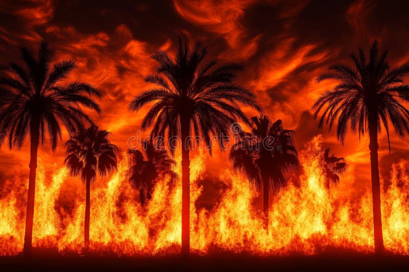 A Palm Trees on Fire. Generative AI. Stock Illustration - Illustration ...
