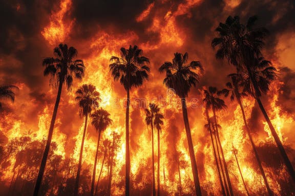A Palm Trees on Fire. Generative AI. Stock Illustration - Illustration ...