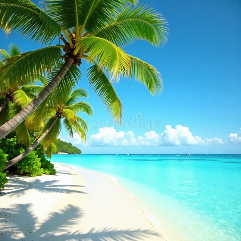 Palm Trees Fringe White Sand Beach, Crystal Clear Lagoon , Calm ...