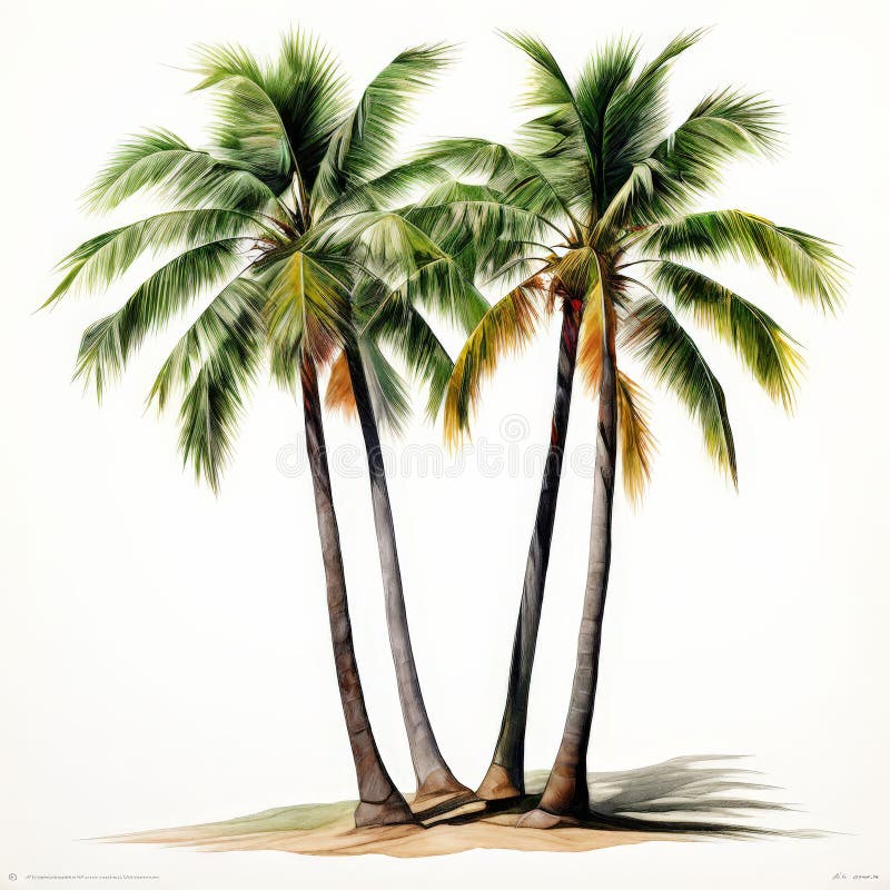 The Palm Trees Have Tall, Slender Trunks and Lush Stock Illustration ...