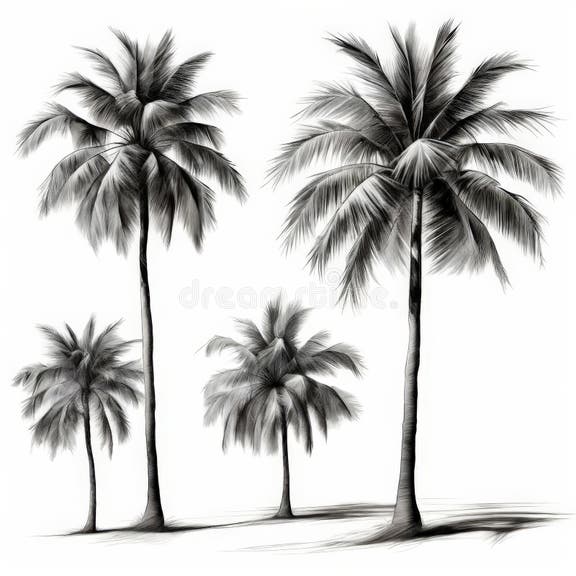The Palm Trees Have Tall, Slender Trunks and Lush Stock Illustration ...