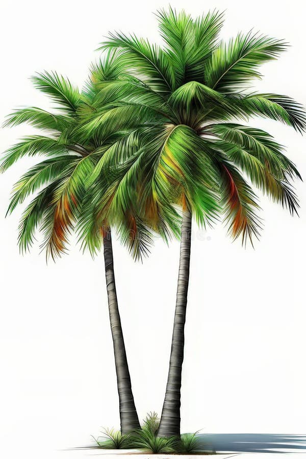 The Palm Trees Have Tall, Slender Trunks and Lush Stock Illustration ...