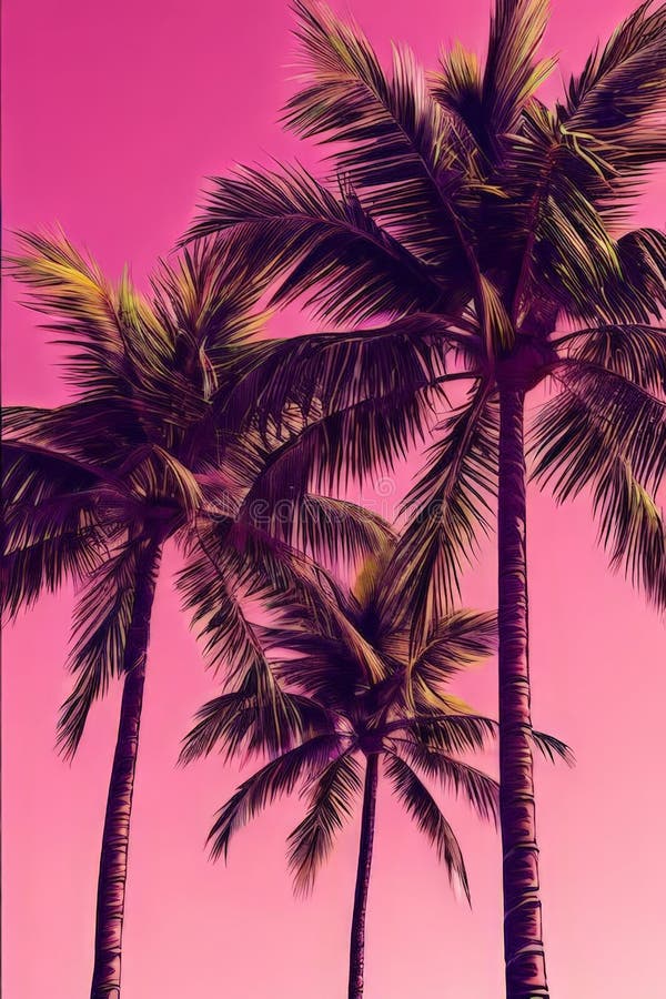 The Palm Trees Have Tall, Slender Trunks and Lush Stock Illustration ...