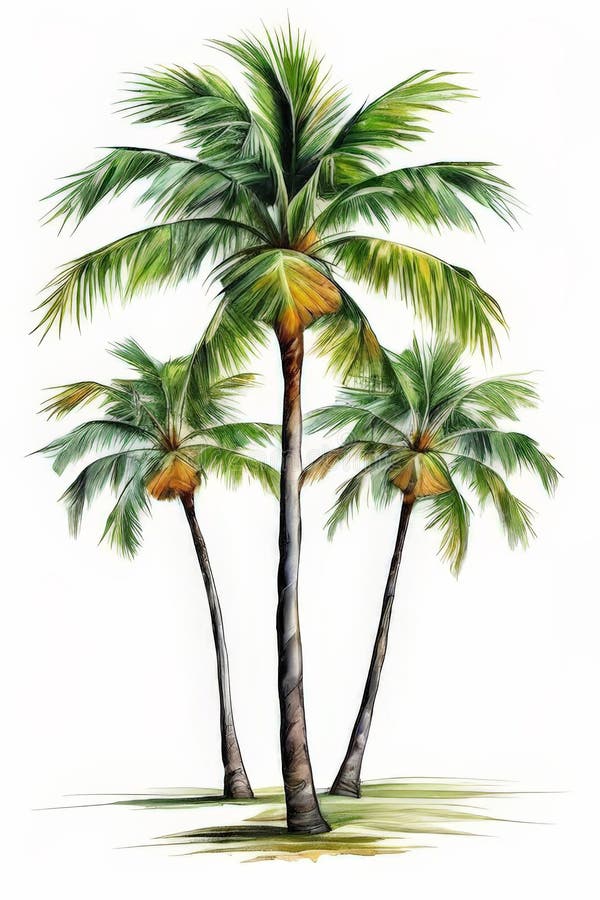 The Palm Trees Have Tall, Slender Trunks and Lush Stock Illustration ...