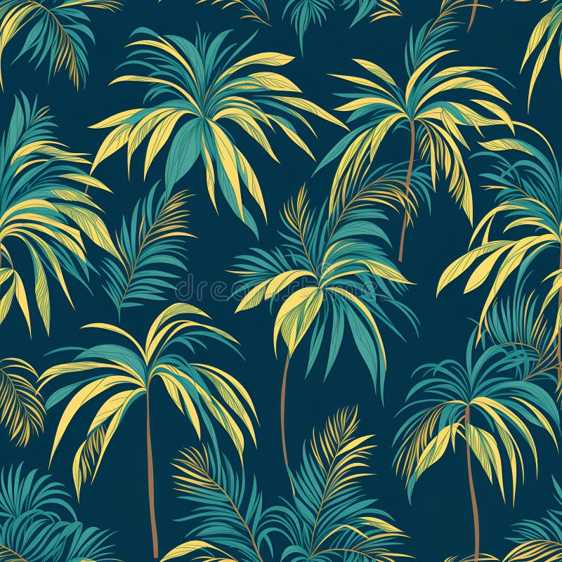 Palm Trees and Palm Leaves. Green Palm Tree Leaves Seamless Pattern in ...