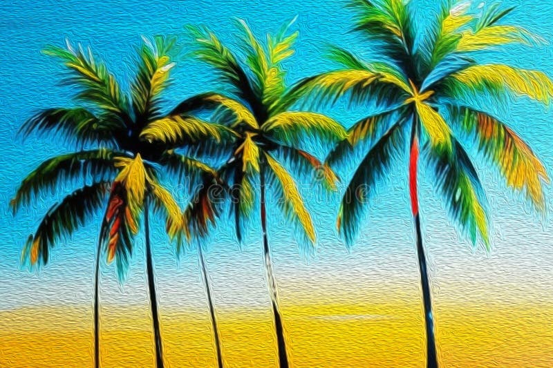 Palm Trees. Oil Painting. Pattern for Printing on Wall Decorations ...