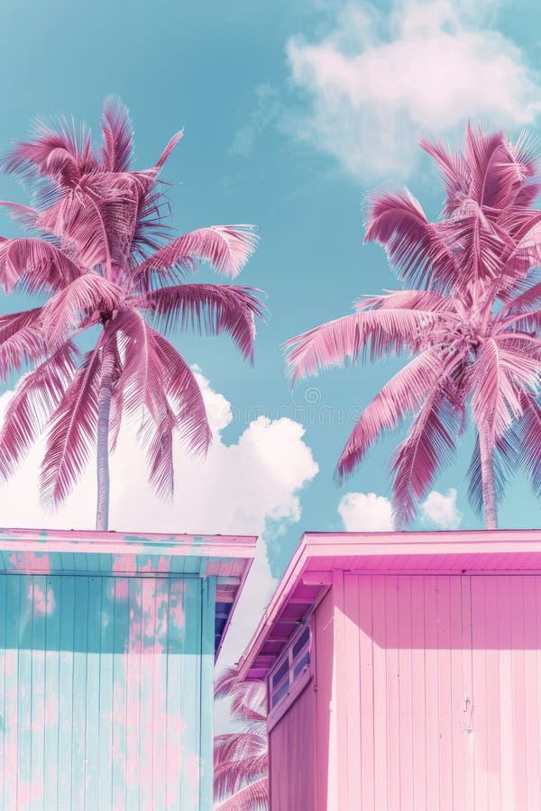 Palm Trees and Pink Building Stock Photo - Image of resort, trees ...