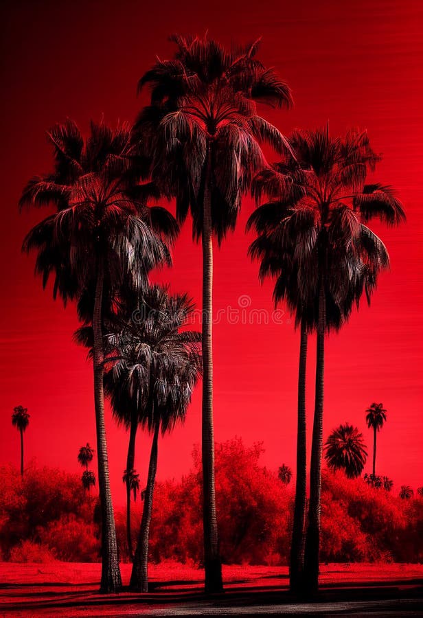 Palm Trees in Red. AI Generated Stock Photo - Image of majestic ...