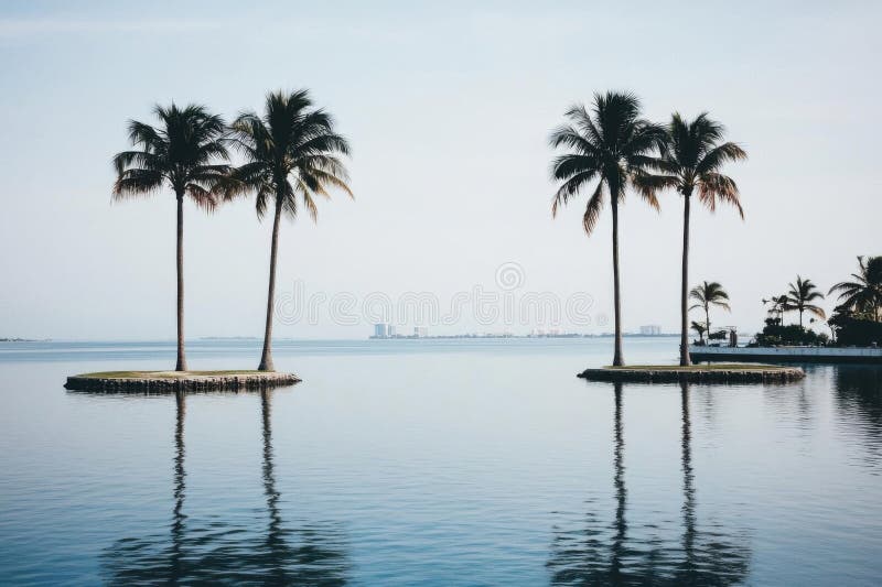 Palm Trees Reflect on Still Water, a Quiet Tropical Scene, Calm and ...