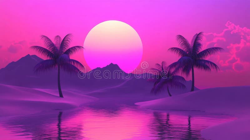 Palm Trees Reflected in Calm Water at a Serene Desert Oasis during ...