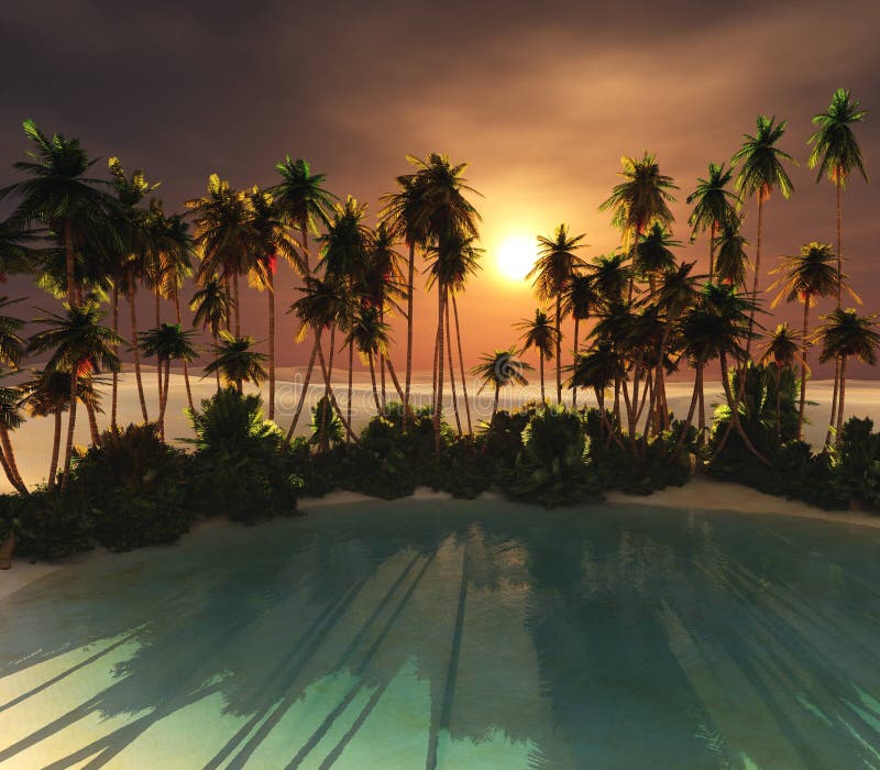 Palm Trees in a Row at Sunset. Stock Illustration - Illustration of ...