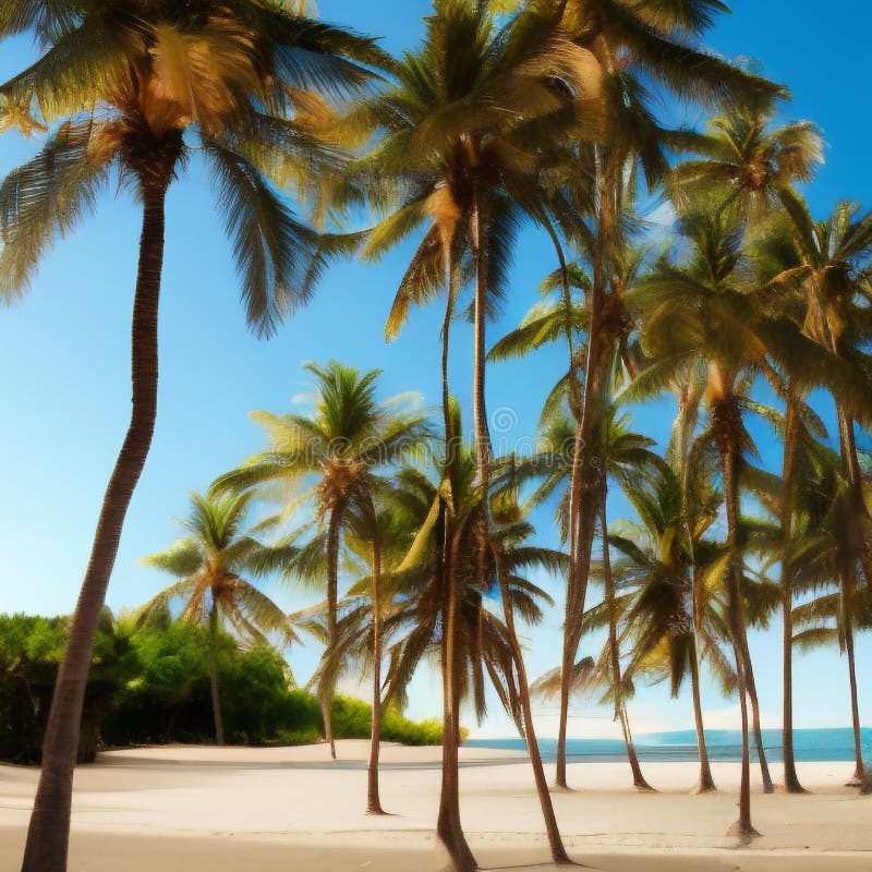 Palm Trees Sandy Beach of Tropical Island with Ocean on the Horizon ...