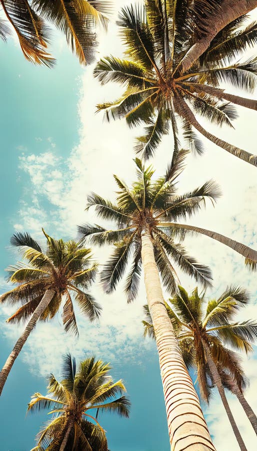 Palm Trees Seen from the Ground on the Beach. AI Render. Stock ...