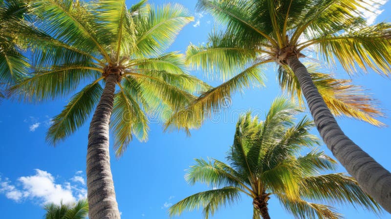 Palm Trees Set Against Blue Sky Perfect for Tropical Vacation Scenes ...