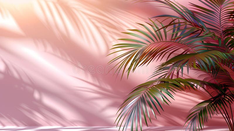 Palm Tree Leaves Shadow on Blush Pink Wall. Tropical Background with ...