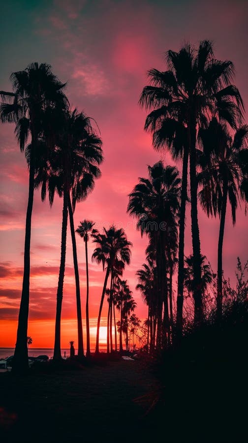 Palm Trees Silhouette. Clump of Palms at Sunset in the Tropics Stock ...