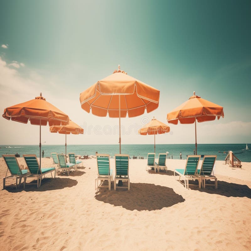 Palm Trees on a Sunny Beachfront Stock Illustration - Illustration of ...