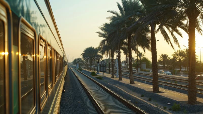 The Palm Trees Sway in the Gentle Breeze As the Train Passes by ...