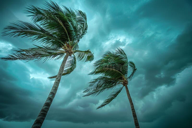 Palm Trees Swaying in the Wind Stock Illustration - Illustration of ...