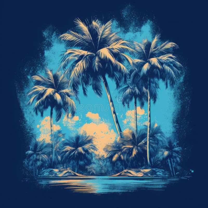 Palm Trees T-shirt Design Style Illustration. Stock Image - Image of ...