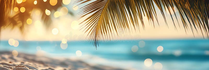 Palm Trees on Tropical Beach with Party Glamour Bokeh Overlay ...