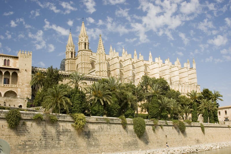 Palma Cathedral with Fountain, Majorca Stock Photo - Image of palma ...