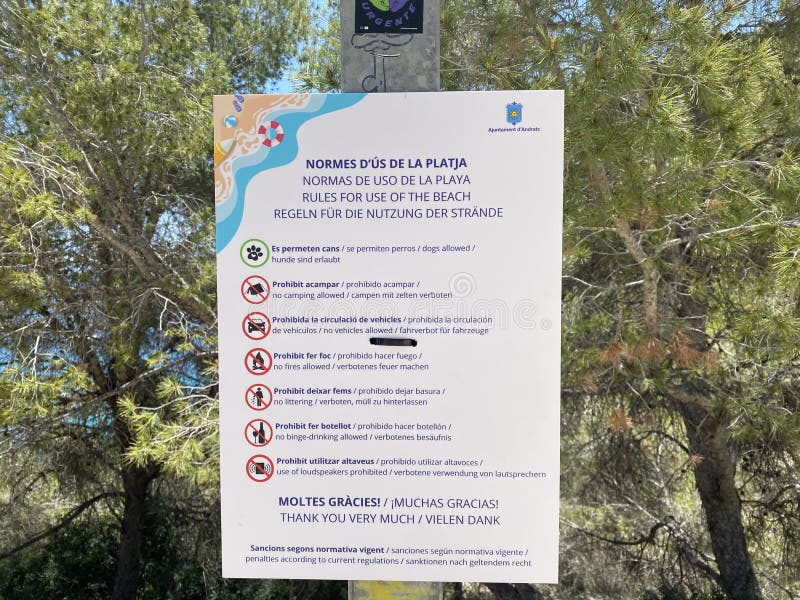 Palmanova, Spain - June 04, 2025: Beach Rules Sign in Multiple ...
