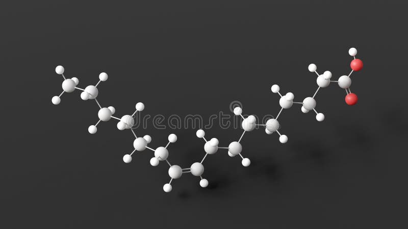 Palmitoleic Acid Molecule, Molecular Structure, Omega-7, Ball and Stick ...