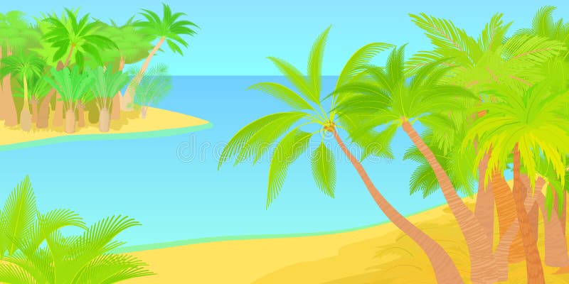 Palms Horizontal Banner Island, Cartoon Style Stock Vector ...