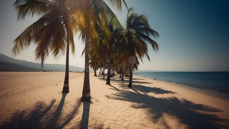Palmy Trees Grace a Sandy Beach, Creating an Idyllic Setting for Sun ...