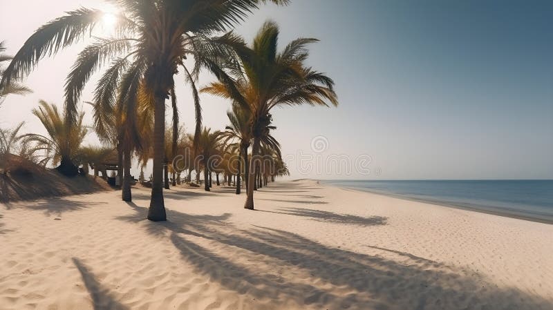 Palmy Trees and a Sandy Beach in Perfect Harmony Stock Illustration ...