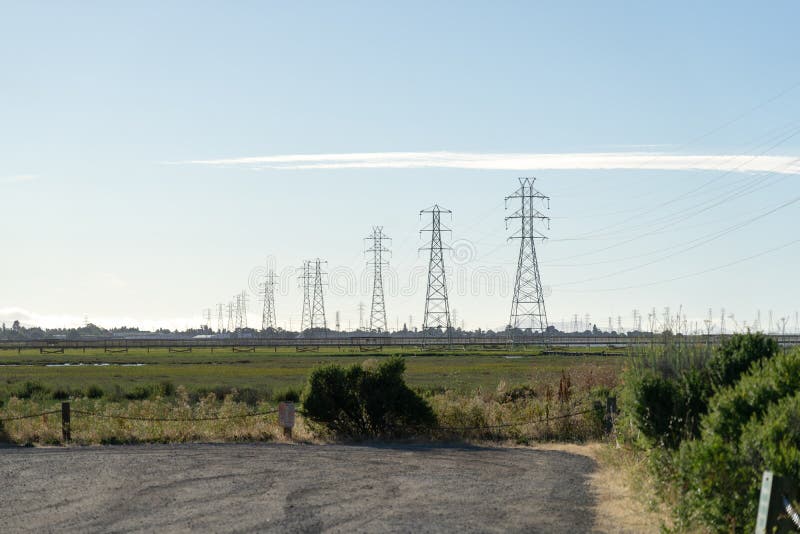 Several Electric Tower Stand at Palo Alto Boat Launch Stock Photo ...