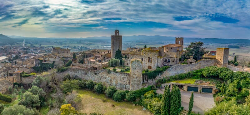 Aerial View of Pals a Medieval Town in Catalonia, Northern Spain, Near ...