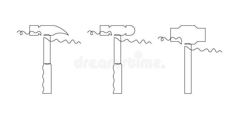 Hammer Line Icon in Continuous Line Style Stock Vector - Illustration ...