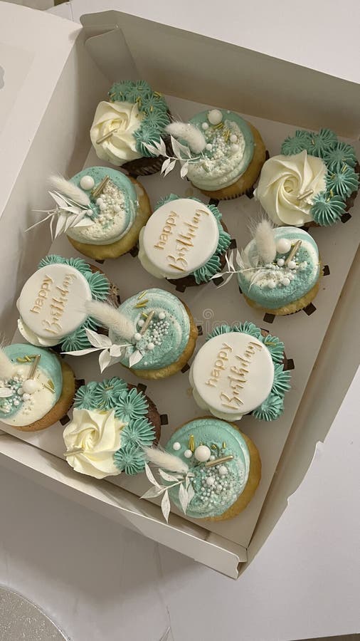 Birthday Box Cupcakes Green and White Stock Image - Image of gold ...