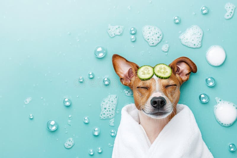 Pampered Dog Enjoying a Luxurious Spa Day with Cucumbers and Bubbles ...