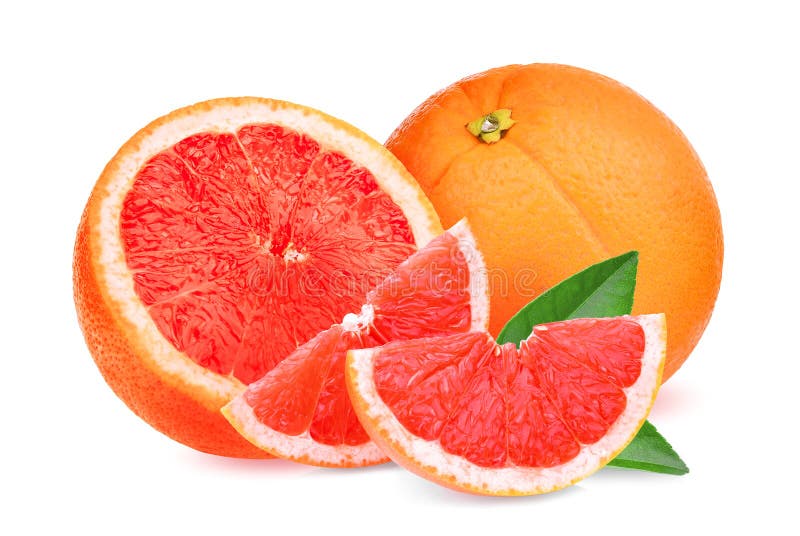 Pamplemousses Roses Et Tranches D'isolement Sur Le Fond Blanc Avec Le ...