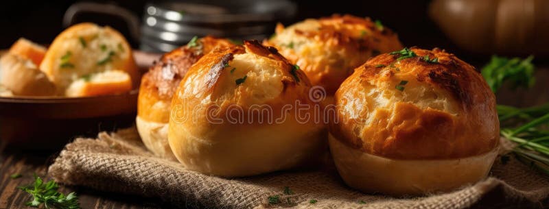 Pampushky Garlic Bread Rolls on Stone Rustic Pub Ukrainian Dishes Wide ...