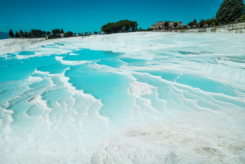 Pamukkale, Natural Pool with Blue Water, Turkey Stock Image - Image of ...
