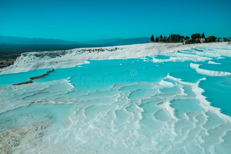 Pamukkale, Natural Pool with Blue Water, Turkey Stock Image - Image of ...