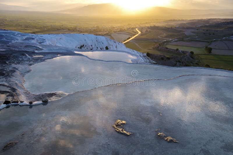 Pamukkale Travertine Terraces at Sunset Stock Photo - Image of ...