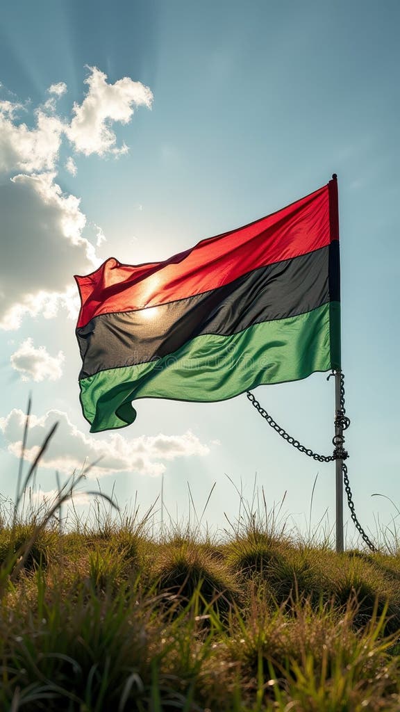 Pan-african Flag Waving Against a Clear Sky with Sunlight Stock Image ...