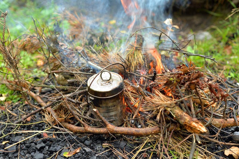 Pan on a bonfire. stock image. Image of bonfire, cooking - 98392495