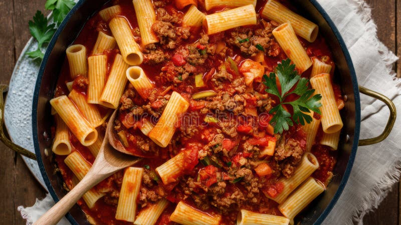 A Pan of a Bowl Filled with Pasta and Meat Sauce, AI Stock Photo ...