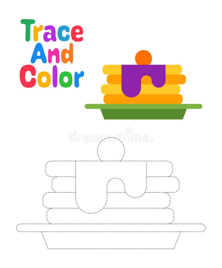 Pan Cake Tracing Worksheet for Kids Stock Vector - Illustration of ...
