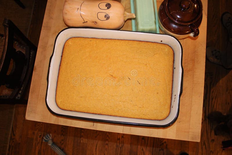 Pan of Cornbread in Metal Baking Pan Stock Photo - Image of ready ...